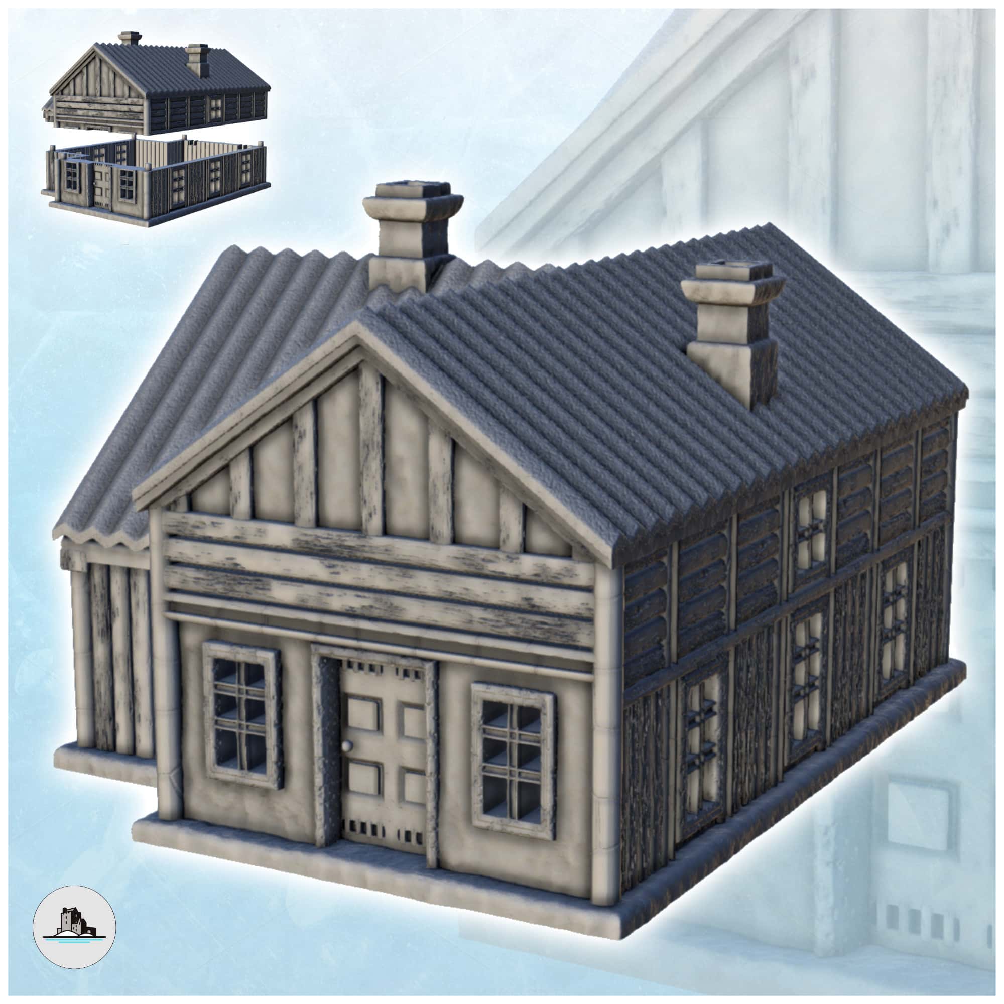 Stone and wood house with two chimneys (6) by Hartolia miniatures ...