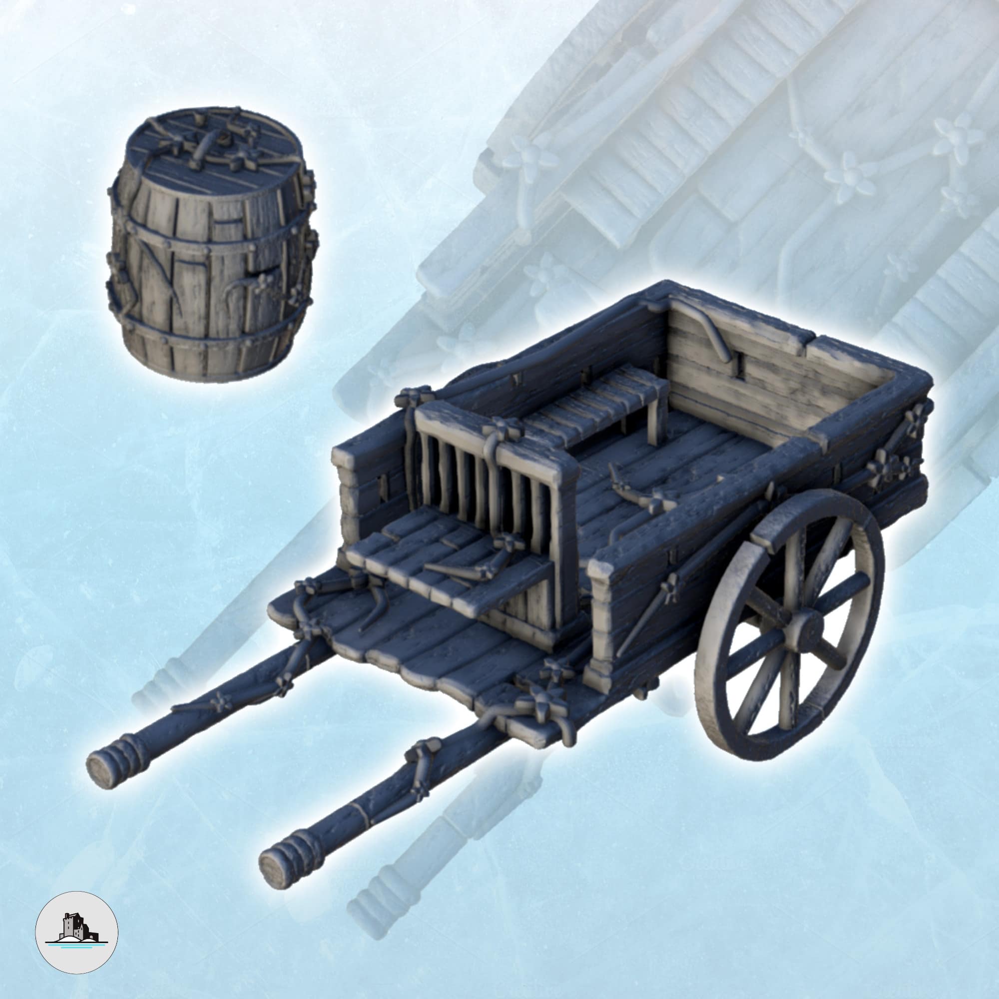 Wooden cart and barrel (3) by Hartolia miniatures - MiniHoarder