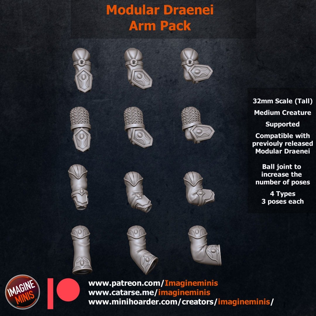 Modular Male Draenei - Extra Arms Pack by Imagine Minis - MiniHoarder