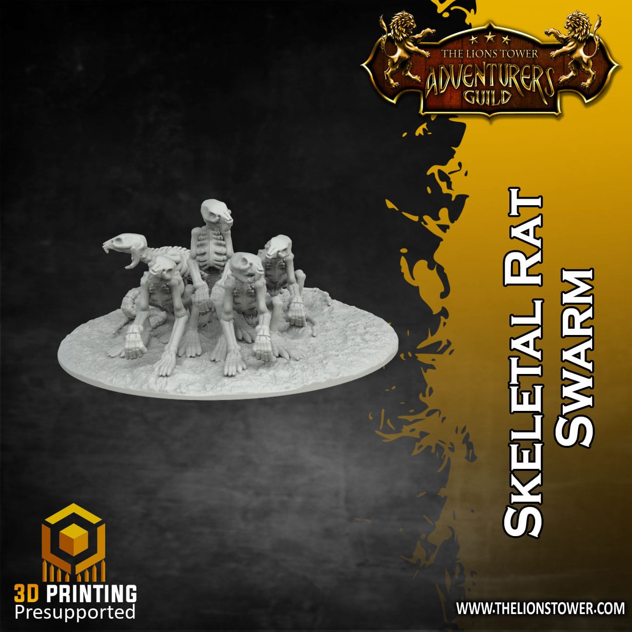 Skeletal Rat Swarm (32mm scale, Pre-supported Miniatures) by Lion Tower ...