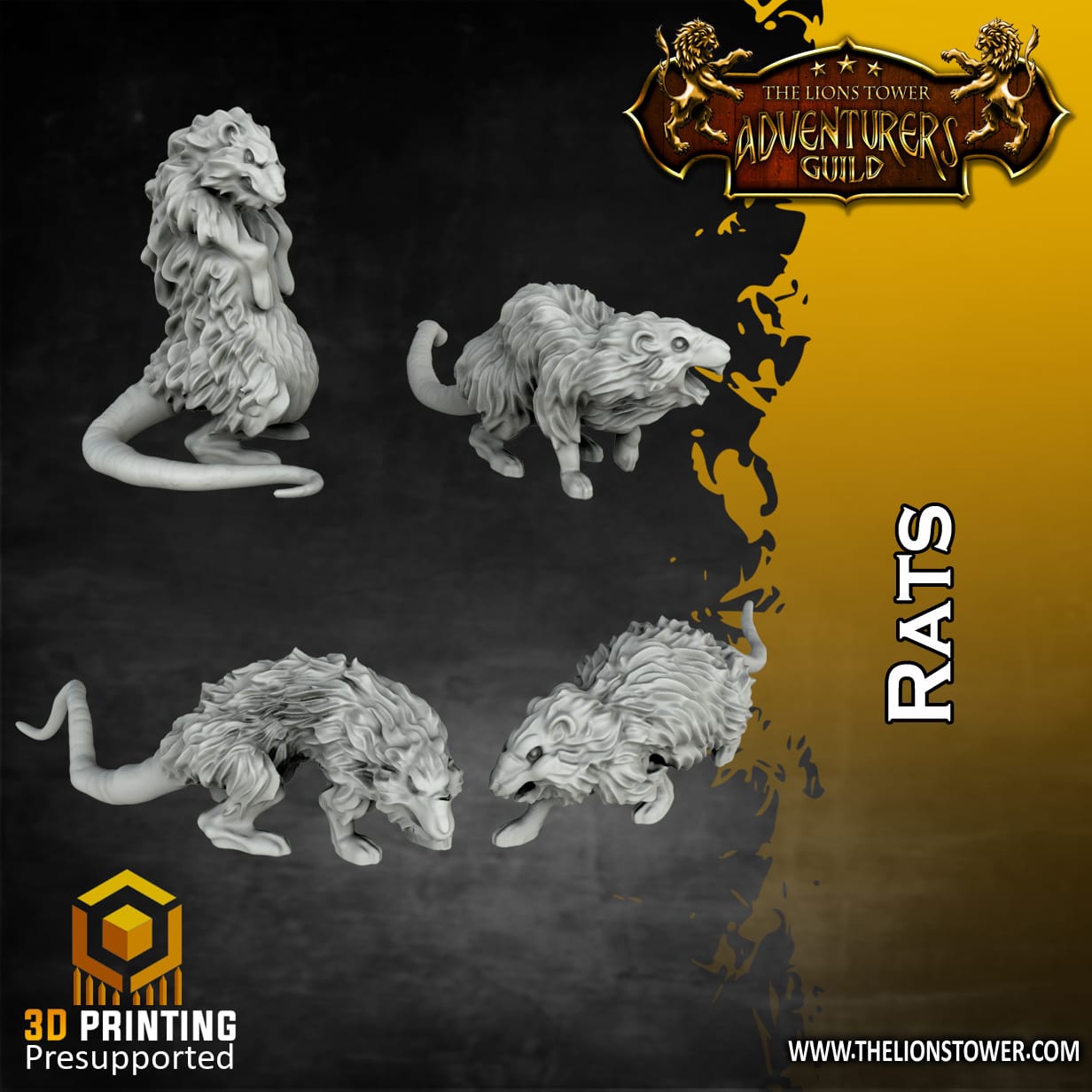 Rats - Set of 4 (32mm scale, Pre-supported Miniatures) by Lion Tower ...