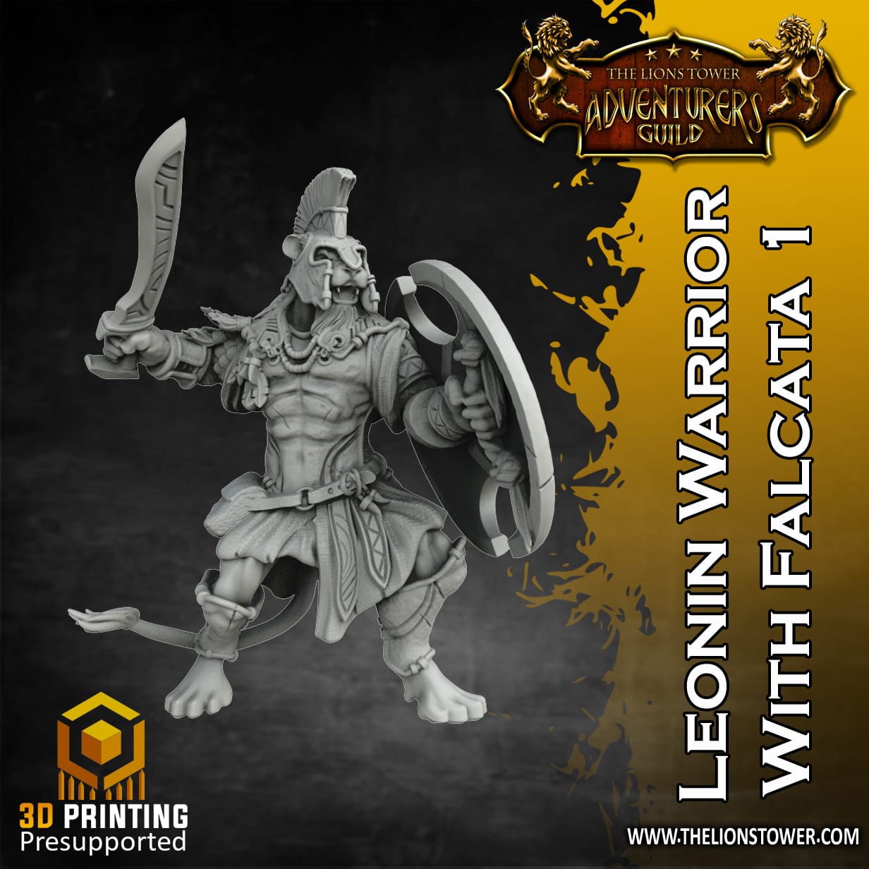 Leonin Tribe - Warrior with Falcata 1 (32mm scale, Pre-supported ...