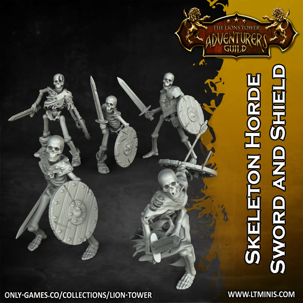 Skeleton Horde with Swords and Shields - Set of 5 (32mm scale, Pre ...