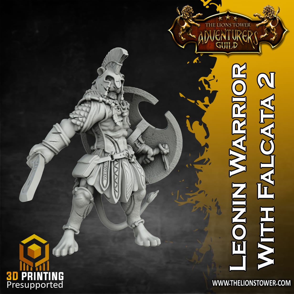 Leonin Tribe - Warrior with Falcata 2 (32mm scale, Pre-supported ...