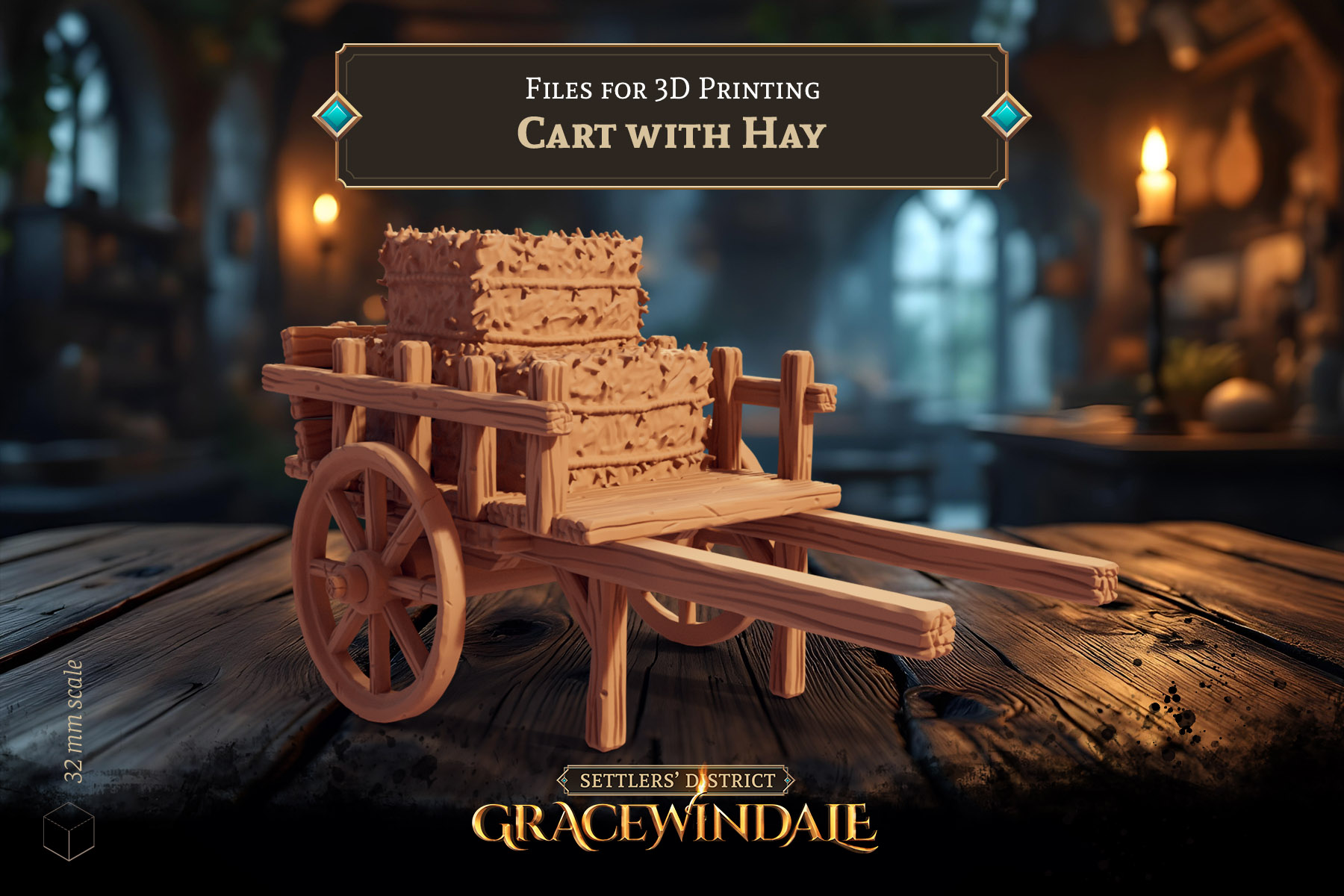 Cart with Hay by Gracewindale Mini Scenery - Wargaming3D