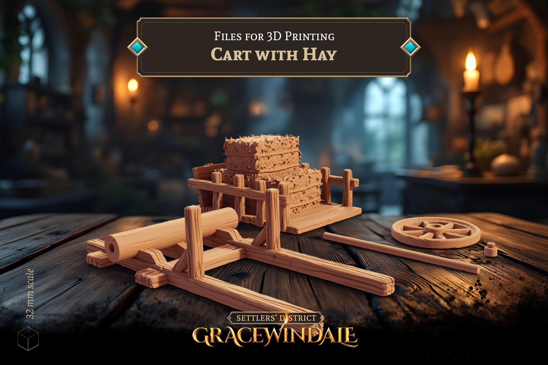 Cart with Hay by Gracewindale Mini Scenery - Wargaming3D