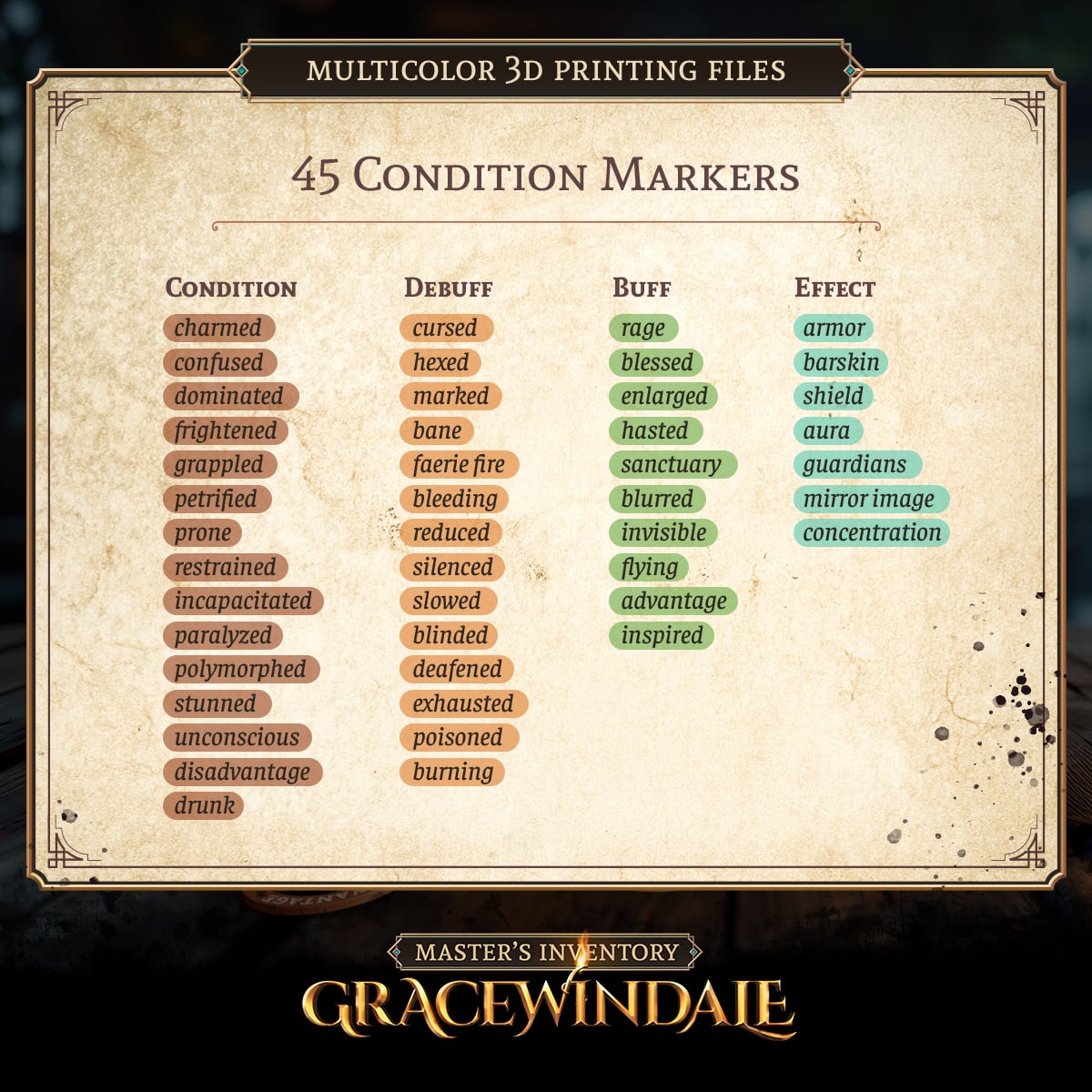 Condition Markers for TTRPG by Gracewindale Mini Scenery - Wargaming3D