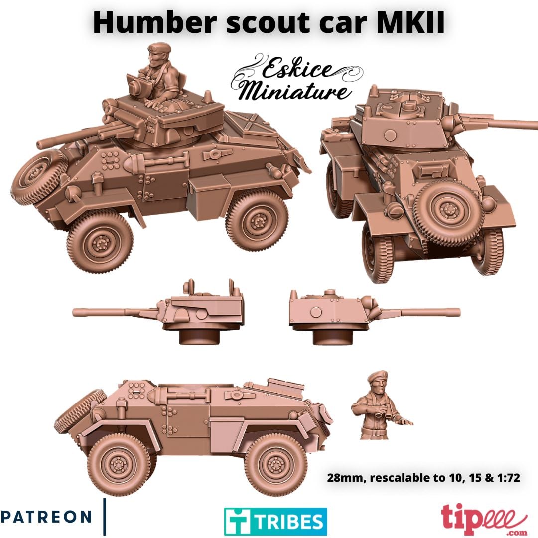 Humber scout car MKII with pilot - 28mm by Eskice Miniature - Wargaming3D