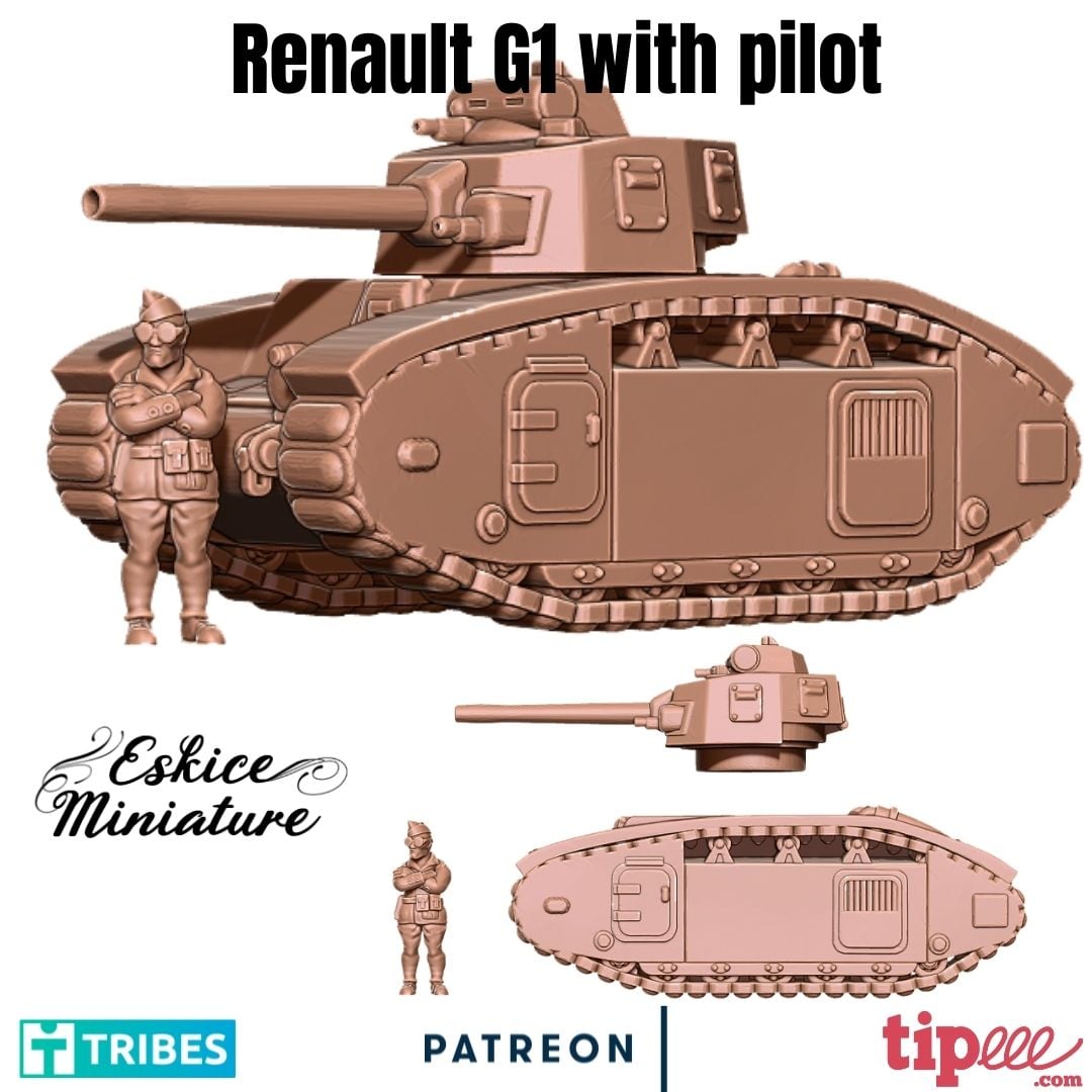 Renault G1 tank with pilot - 28mm by Eskice Miniature - Wargaming3D