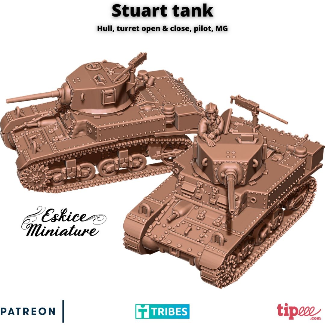Stuart tank with pilot - 28mm by Eskice Miniature - Wargaming3D