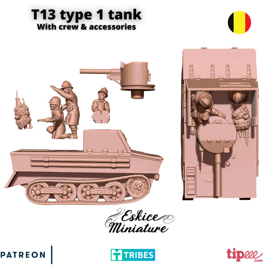 T13 Type 1 belgian tank - 28mm by Eskice Miniature - Wargaming3D