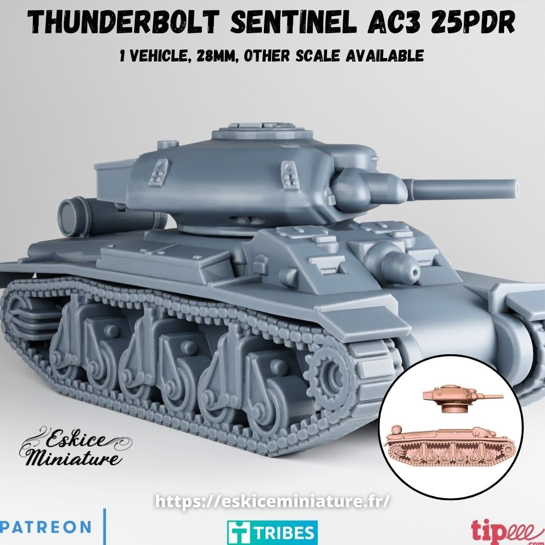 Sentinel AC3 Thunderbolt 25pdr - 28mm by Eskice Miniature - Wargaming3D