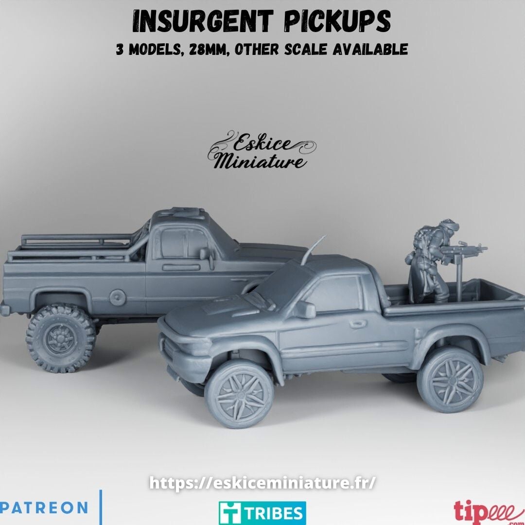 Insurgent pickups x2 - 28mm by Eskice Miniature - Wargaming3D