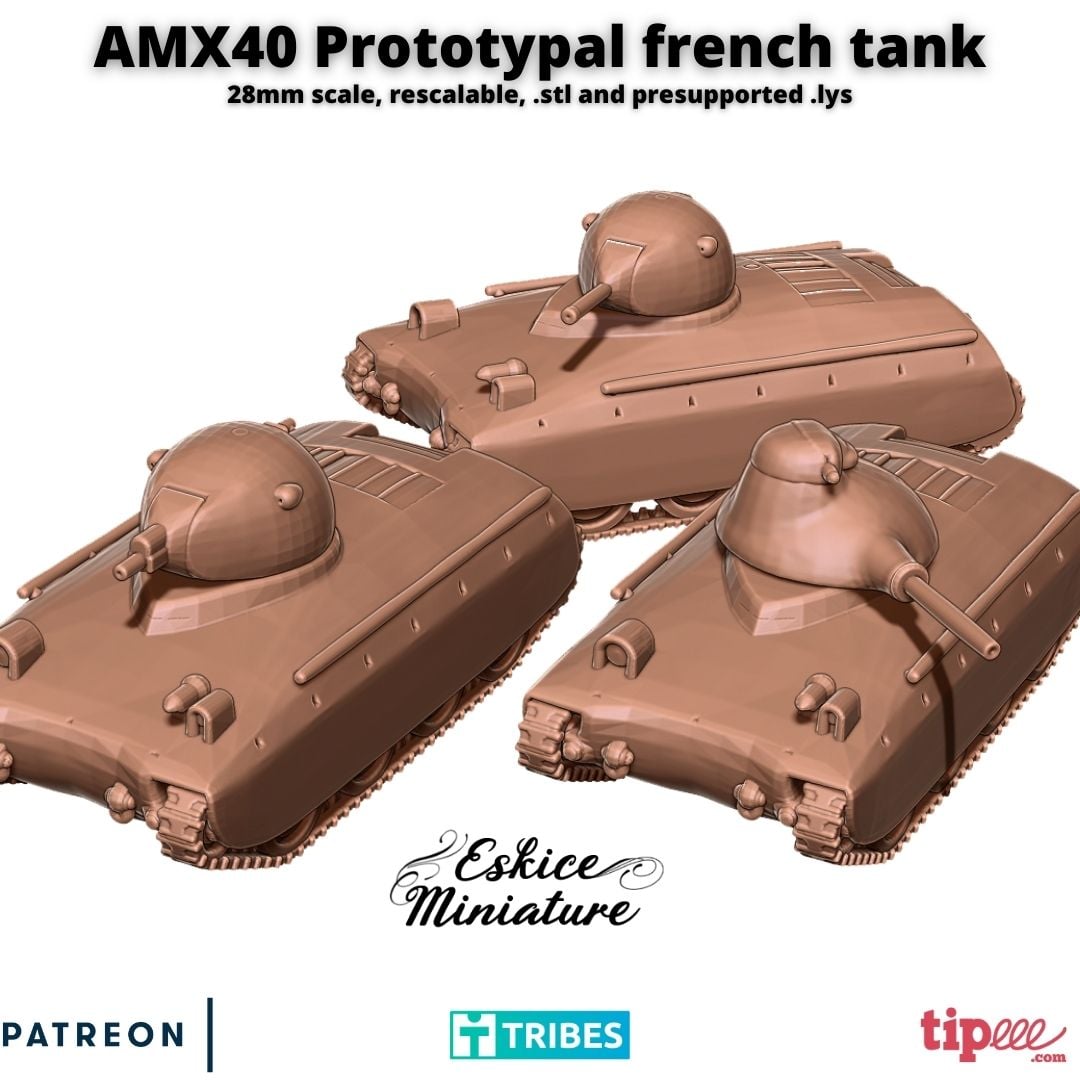AMX40 prototypal tank ww2 - 28mm by Eskice Miniature - Wargaming3D