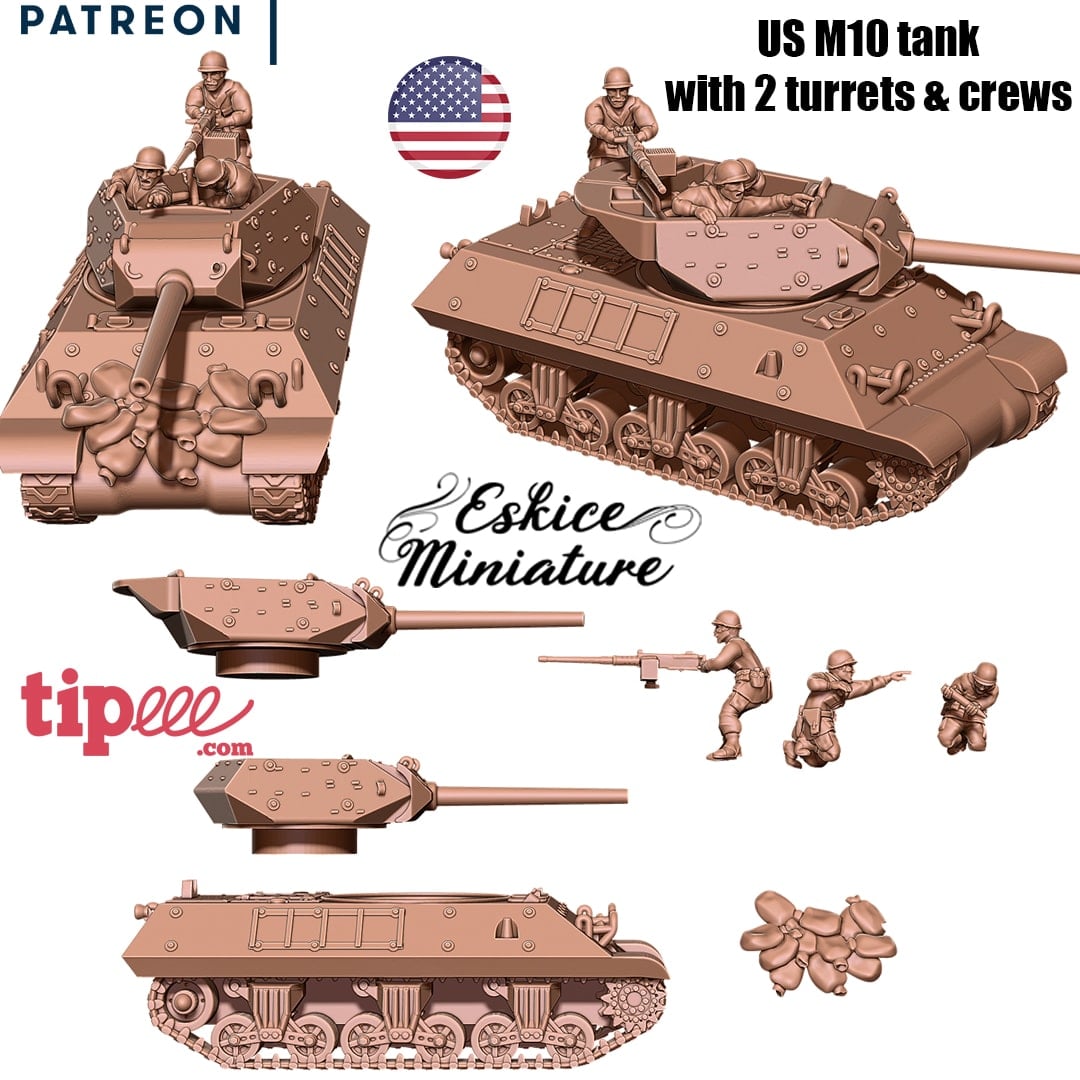 US M10 Tank with crew - 28mm by Eskice Miniature - Wargaming3D