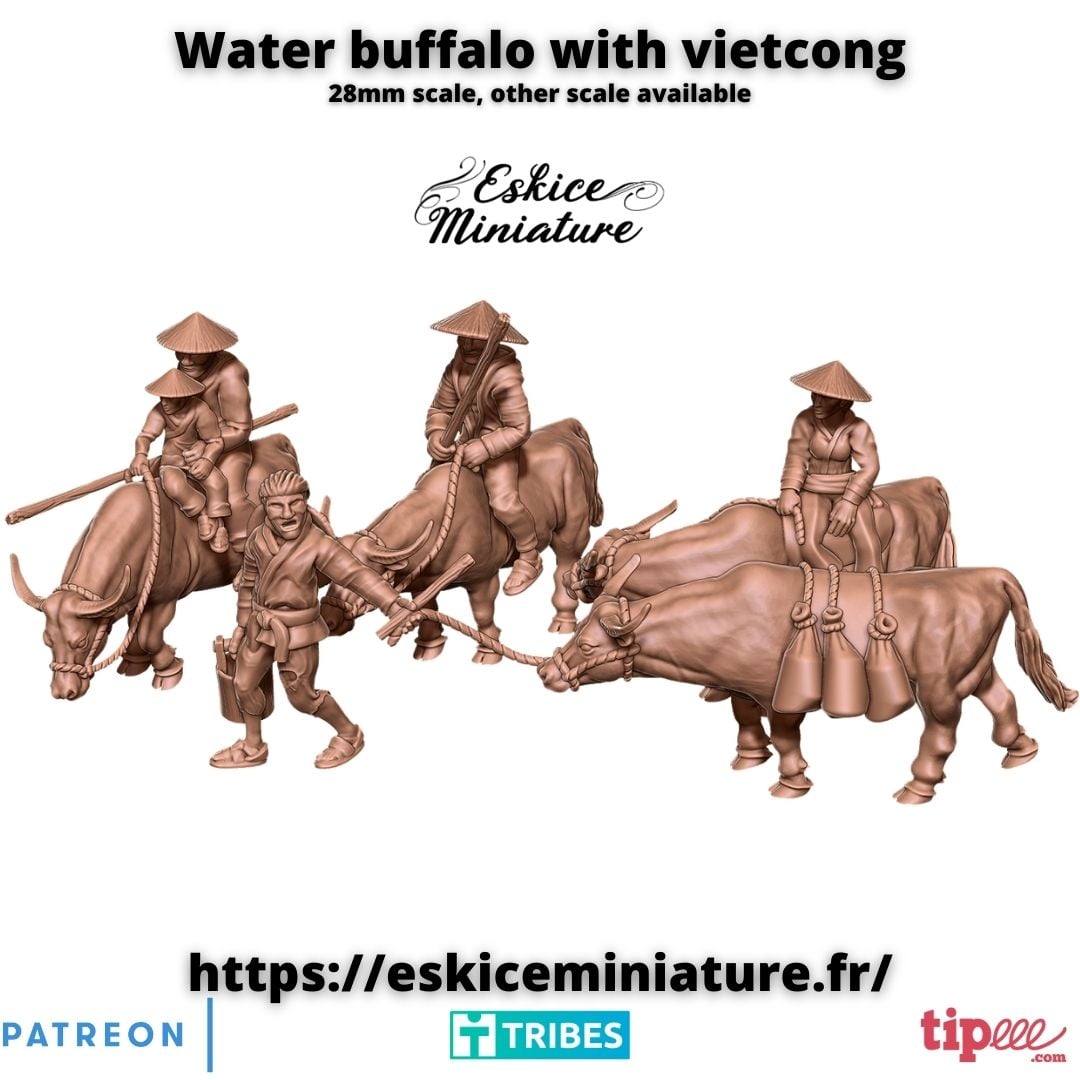 Water buffalo with vietcong civilian - 28mm by Eskice Miniature ...