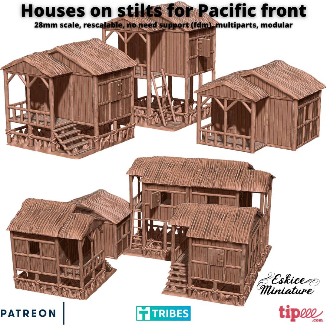 Houses on stilts for Pacific front - 28mm by Eskice Miniature - MiniHoarder
