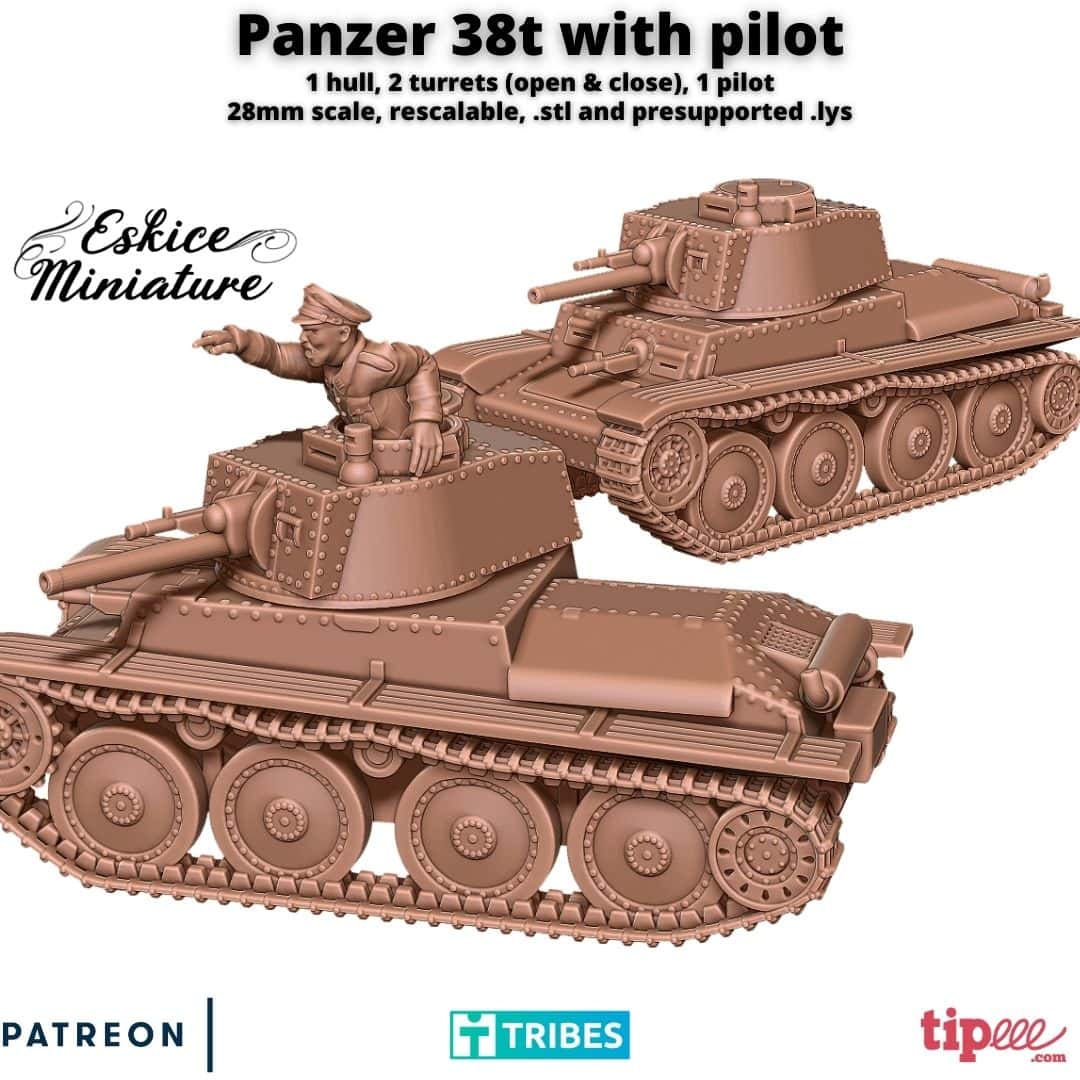 Panzer 38t with pilot - 28mm by Eskice Miniature - Wargaming3D