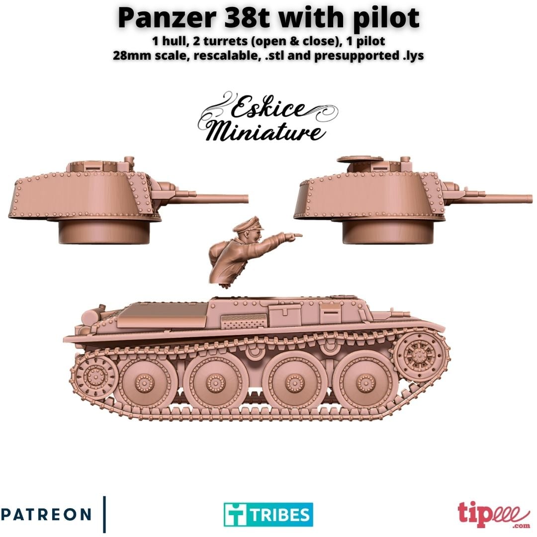 Panzer 38t with pilot - 28mm by Eskice Miniature - Wargaming3D