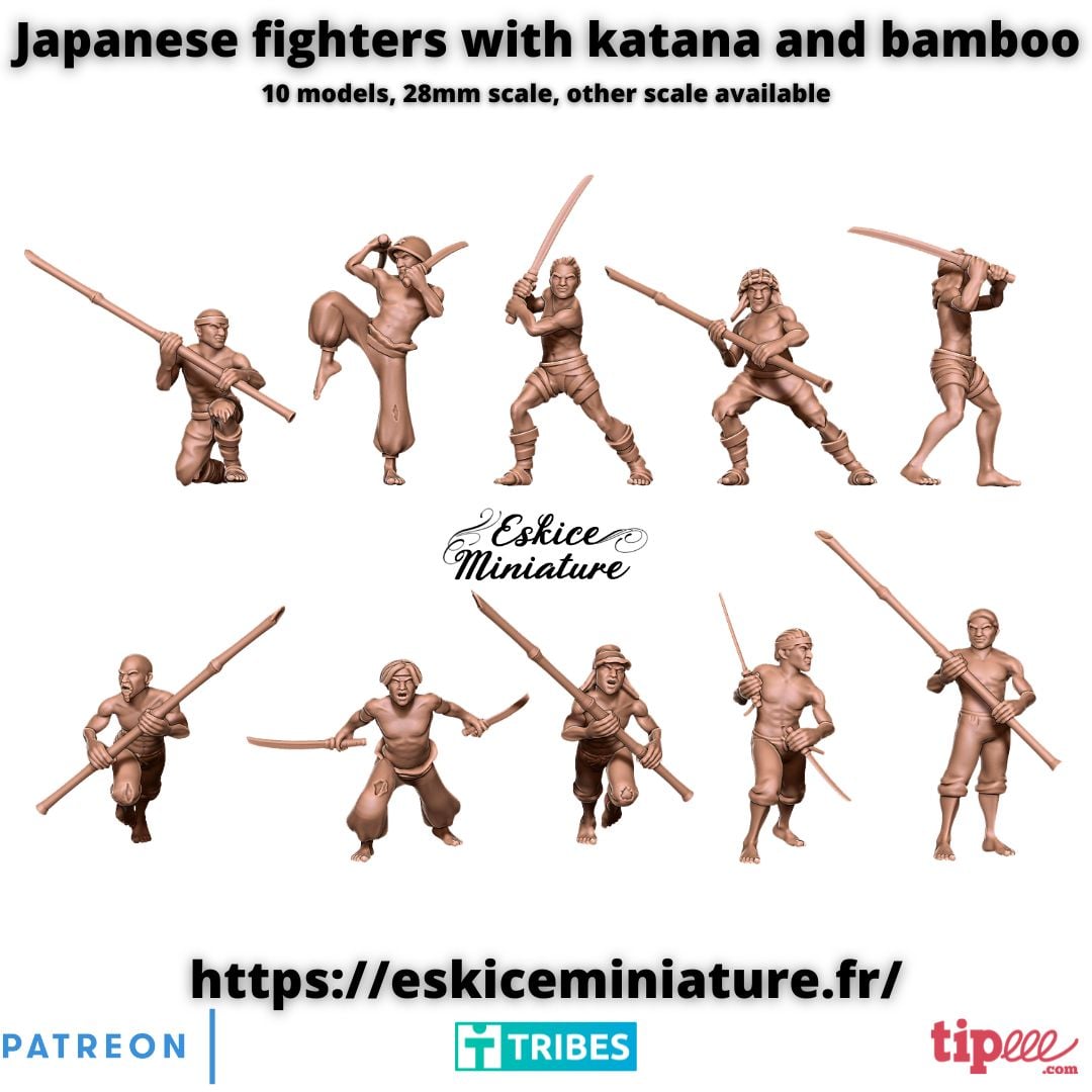 WW2 Japanese fighters with katan and bamboo - 28mm by Eskice Miniature ...