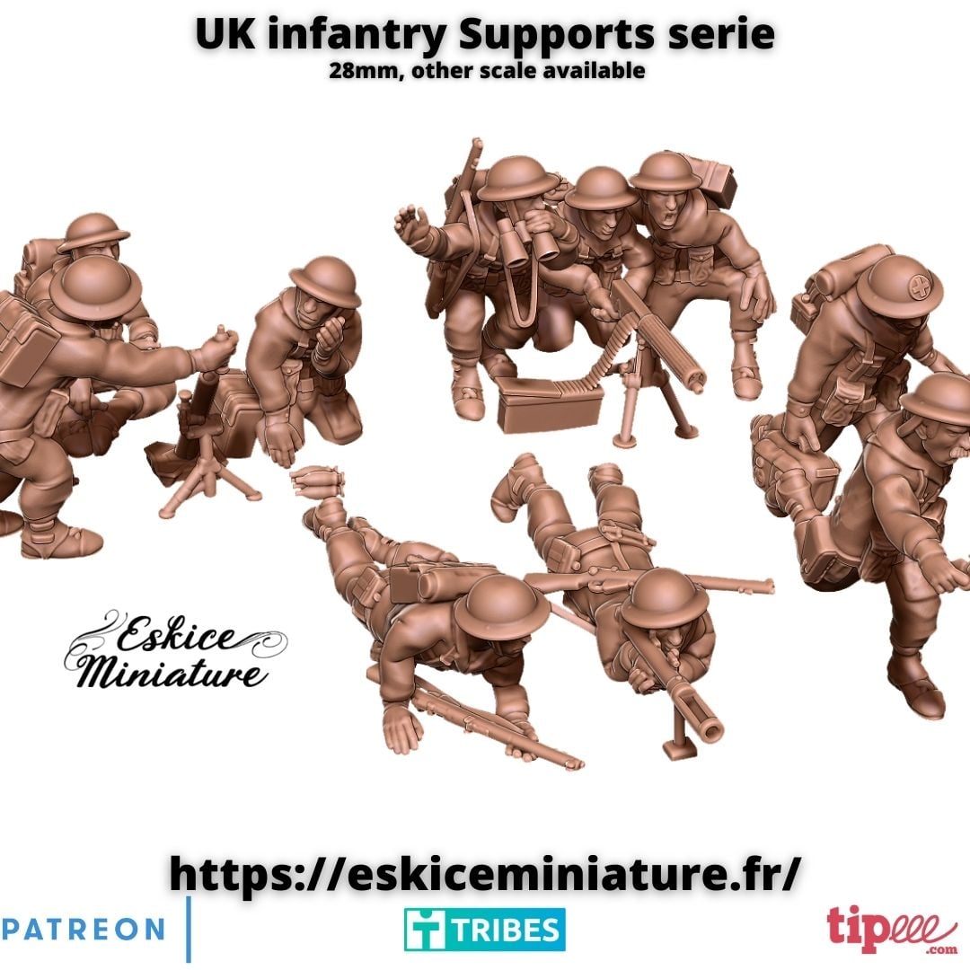 UK infantry with SUPPORTS weapons - 28mm by Eskice Miniature - Wargaming3D