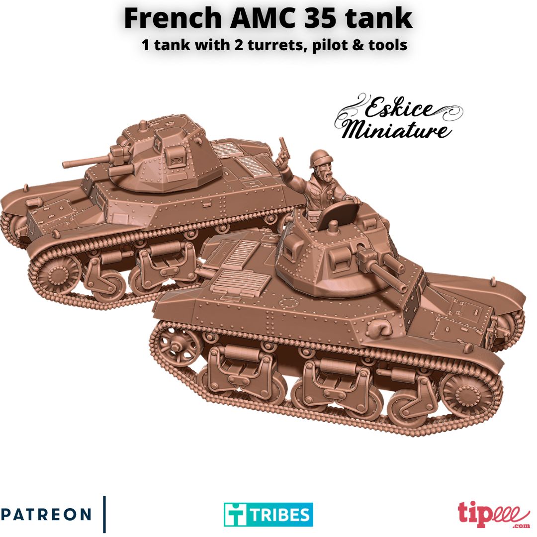 French AMC 35 Tank with pilot - 28mm by Eskice Miniature - Wargaming3D
