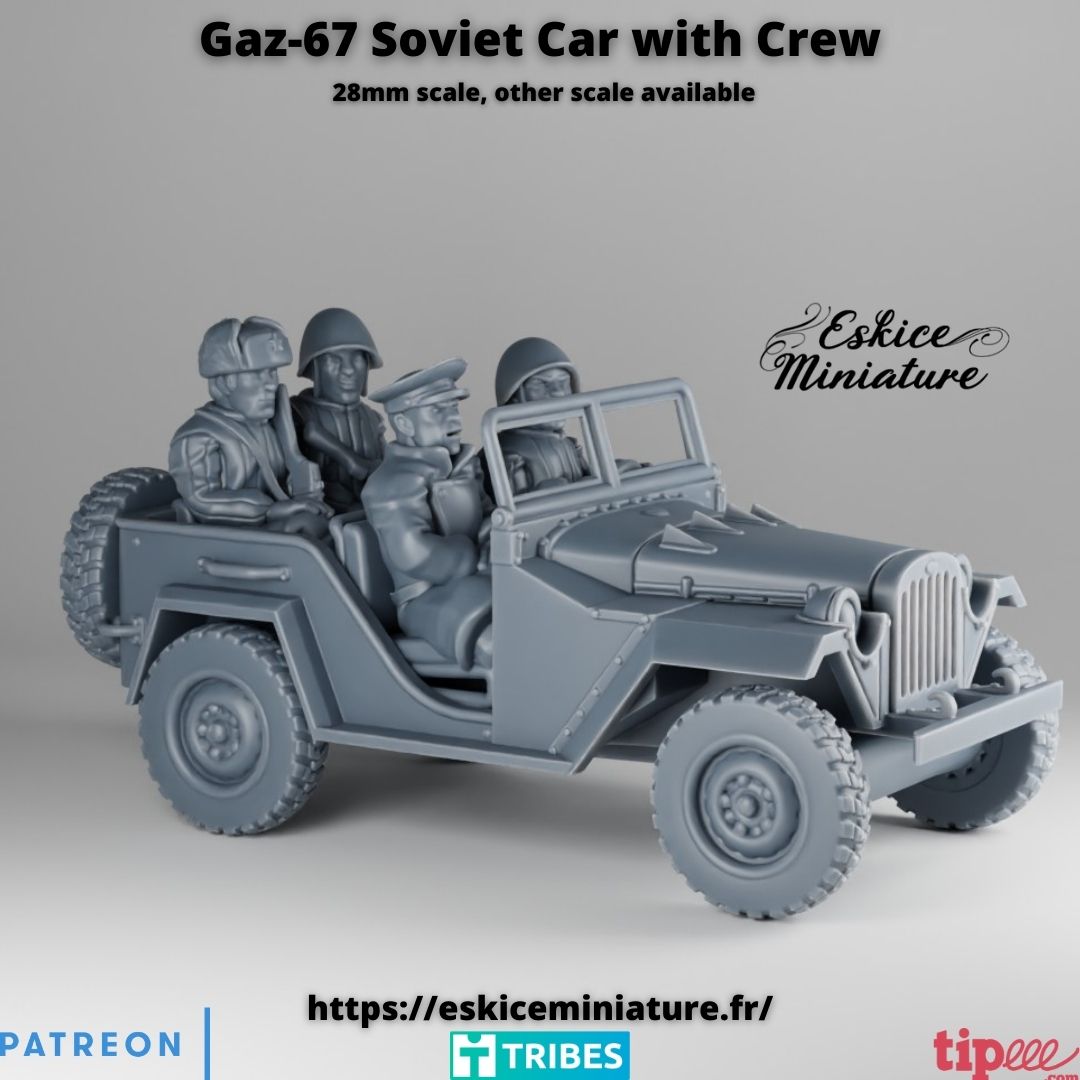 GAZ-67 soviet car with crew - 28mm by Eskice Miniature - Wargaming3D