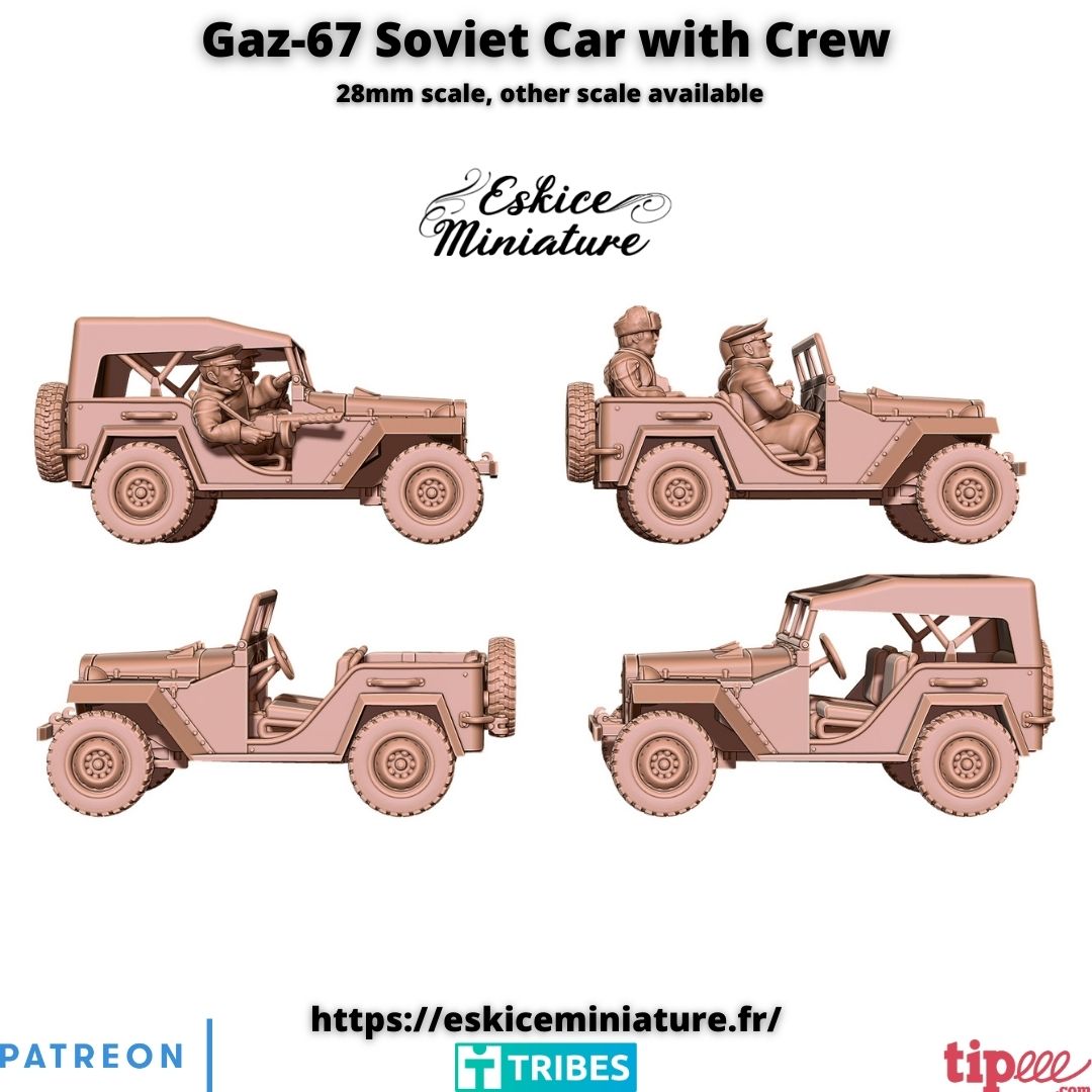 GAZ-67 soviet car with crew - 28mm by Eskice Miniature - Wargaming3D