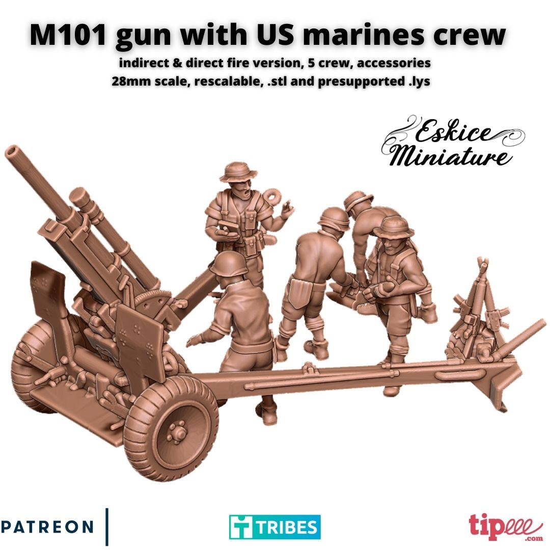 M101 Gun with crew - 28mm by Eskice Miniature - Wargaming3D