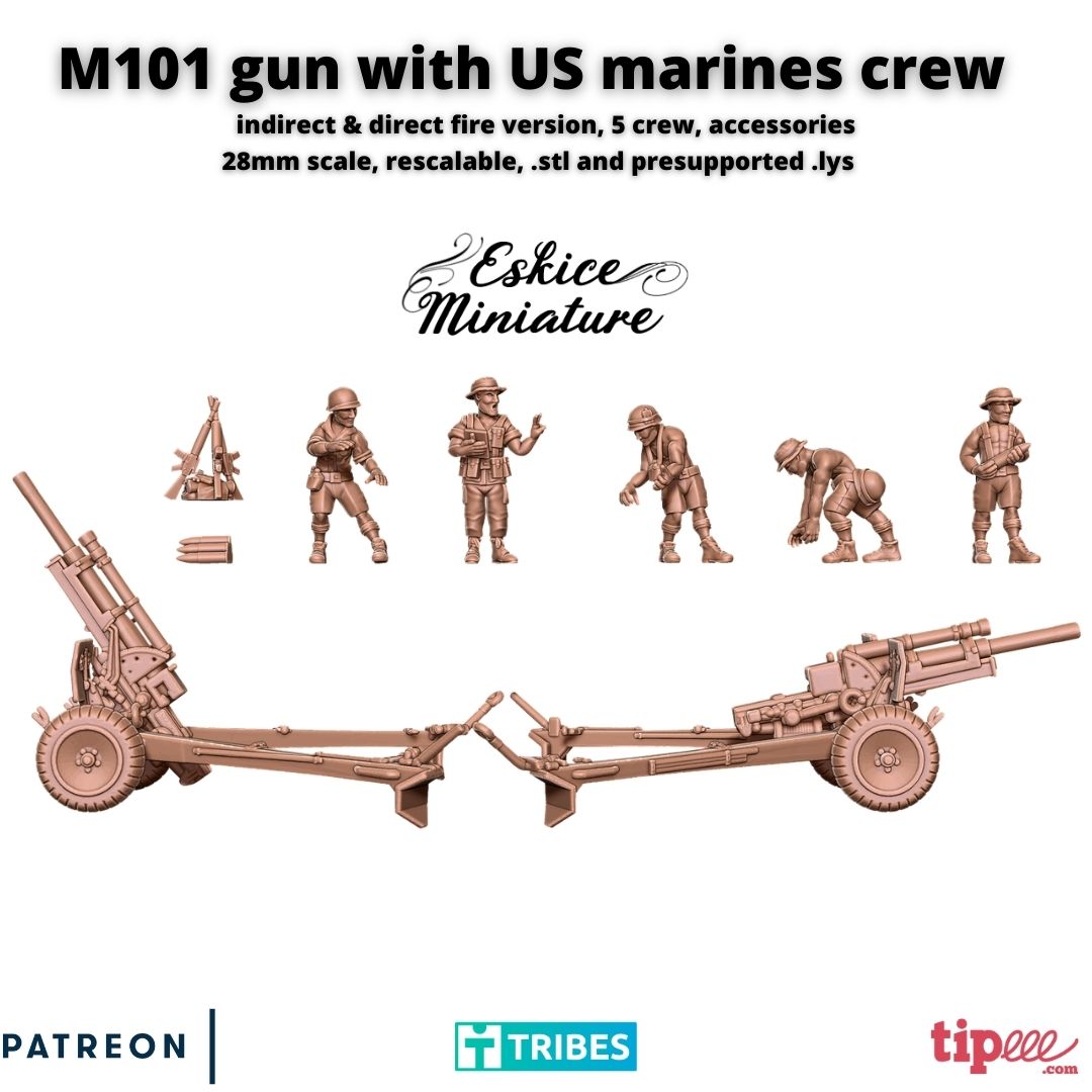 M101 Gun with crew - 28mm by Eskice Miniature - Wargaming3D