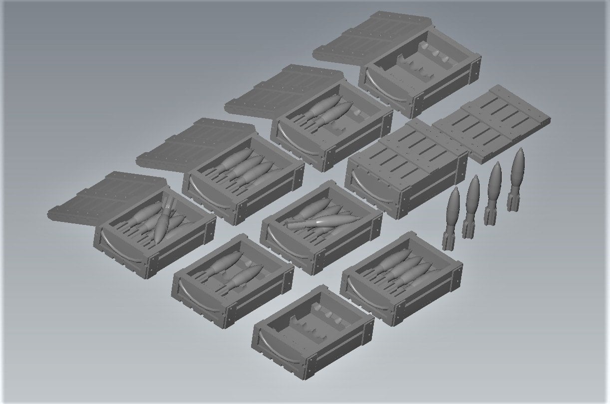 28 mm generic mortar crates and shell by Studio Grozny - Wargaming3D
