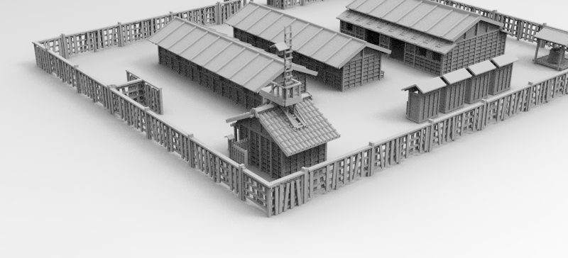 28 mm Japan Old Town Fenced Compound by Studio Grozny - Wargaming3D