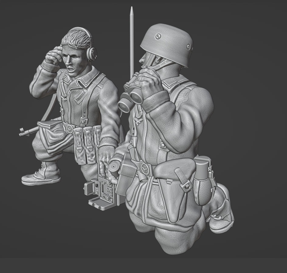 28mm Fallschirmjager radio operators (2 miniatures and radio variants ...