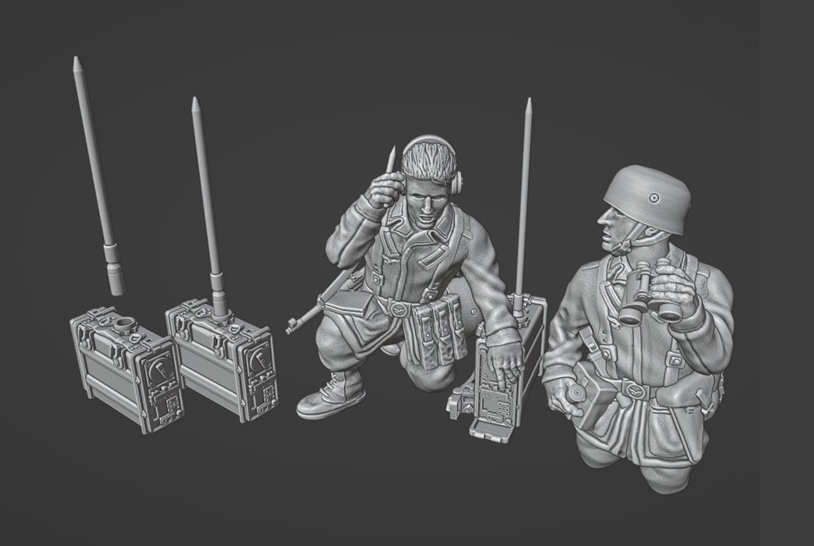 28mm Fallschirmjager radio operators (2 miniatures and radio variants ...