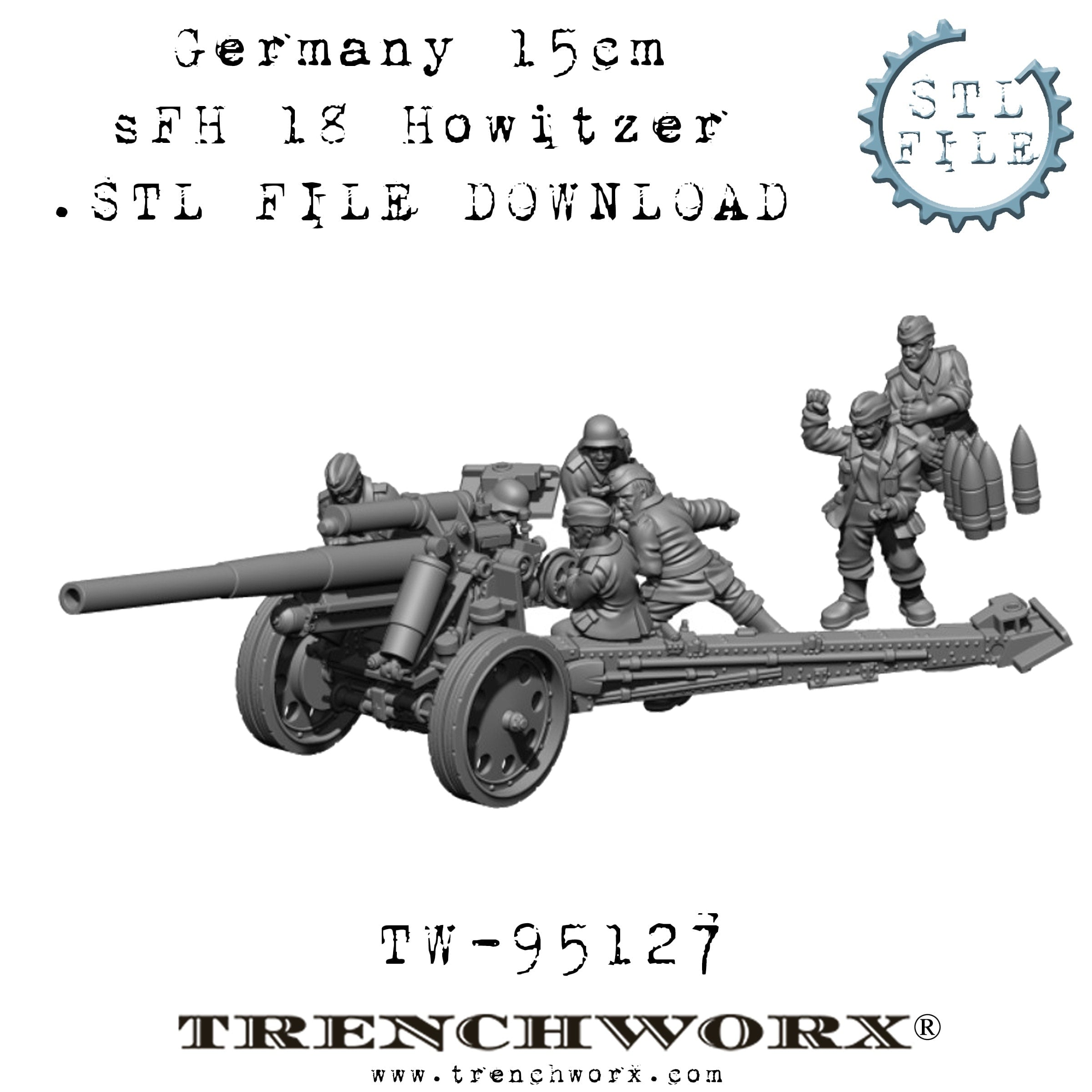 German 15cm sFH 18 Howitzer and Crew by Trenchworx - Wargaming3D