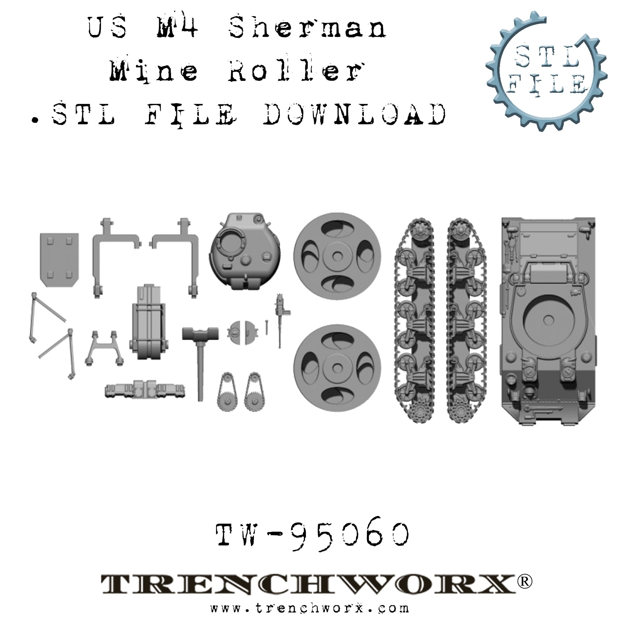 M4 Sherman Mine Roller by Trenchworx - Wargaming3D