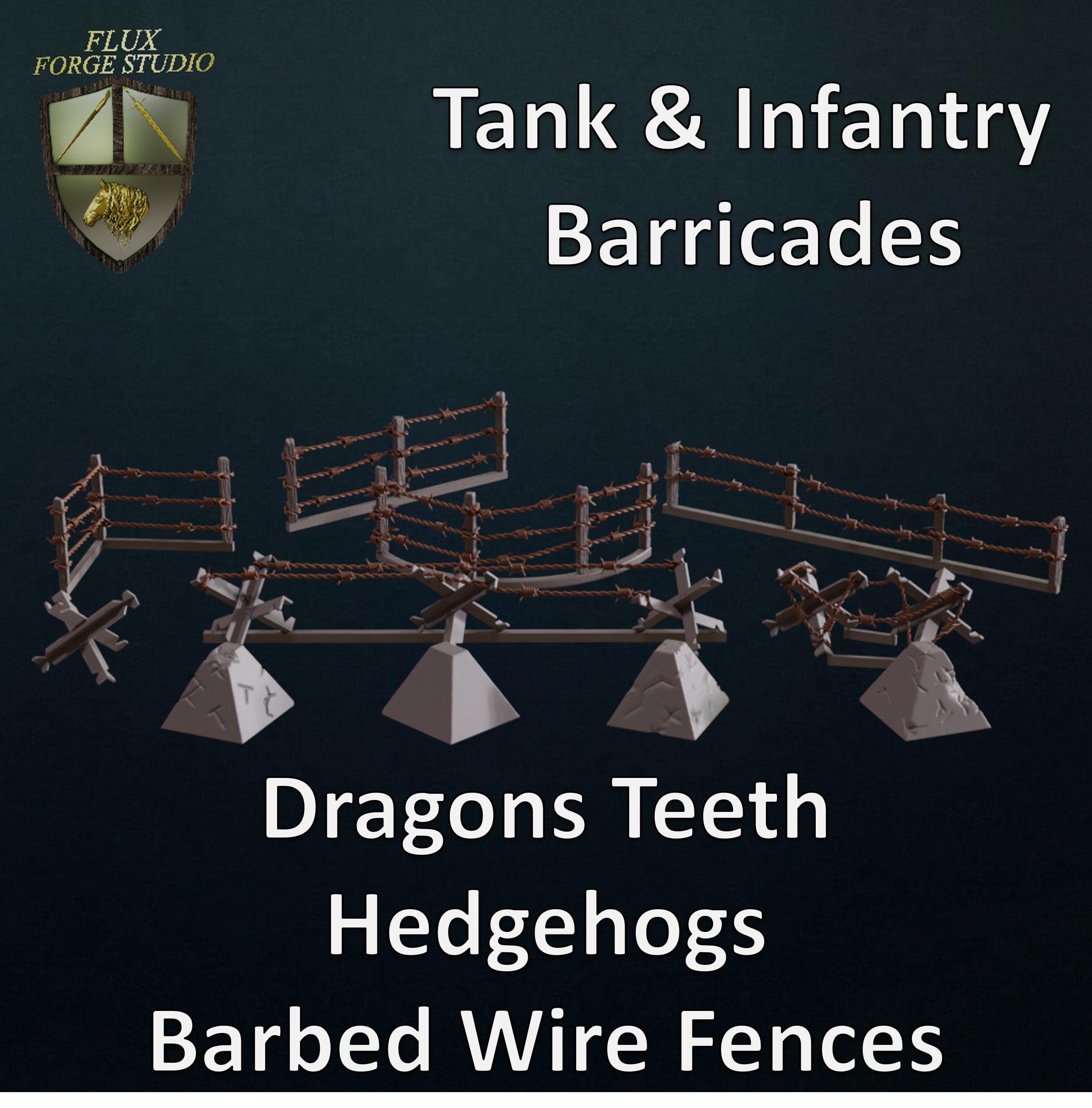 Tank Traps and Barbed Wire - Set 1 by Flux Forge Studio - Wargaming3D