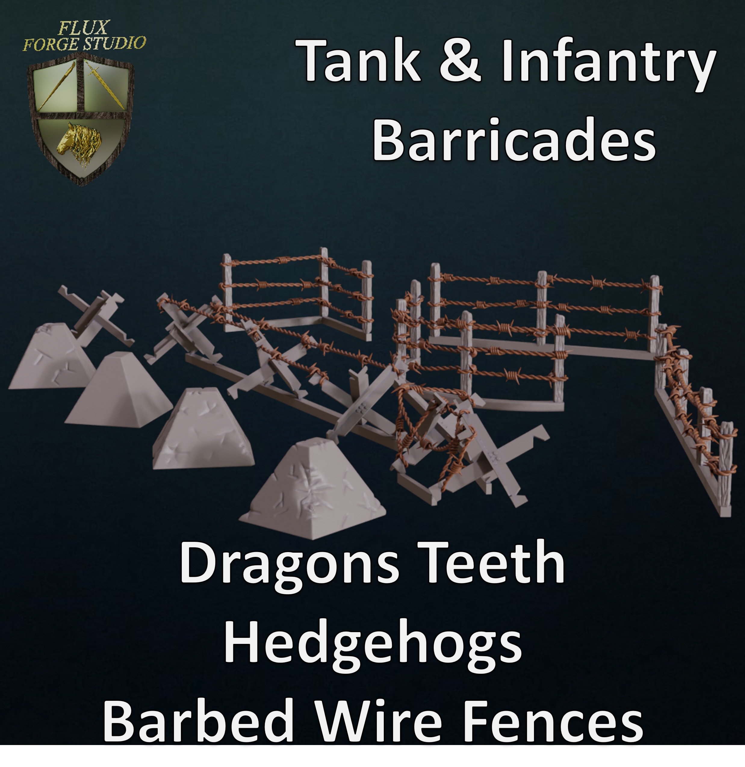 Tank Traps and Barbed Wire - Set 1 by Flux Forge Studio - Wargaming3D