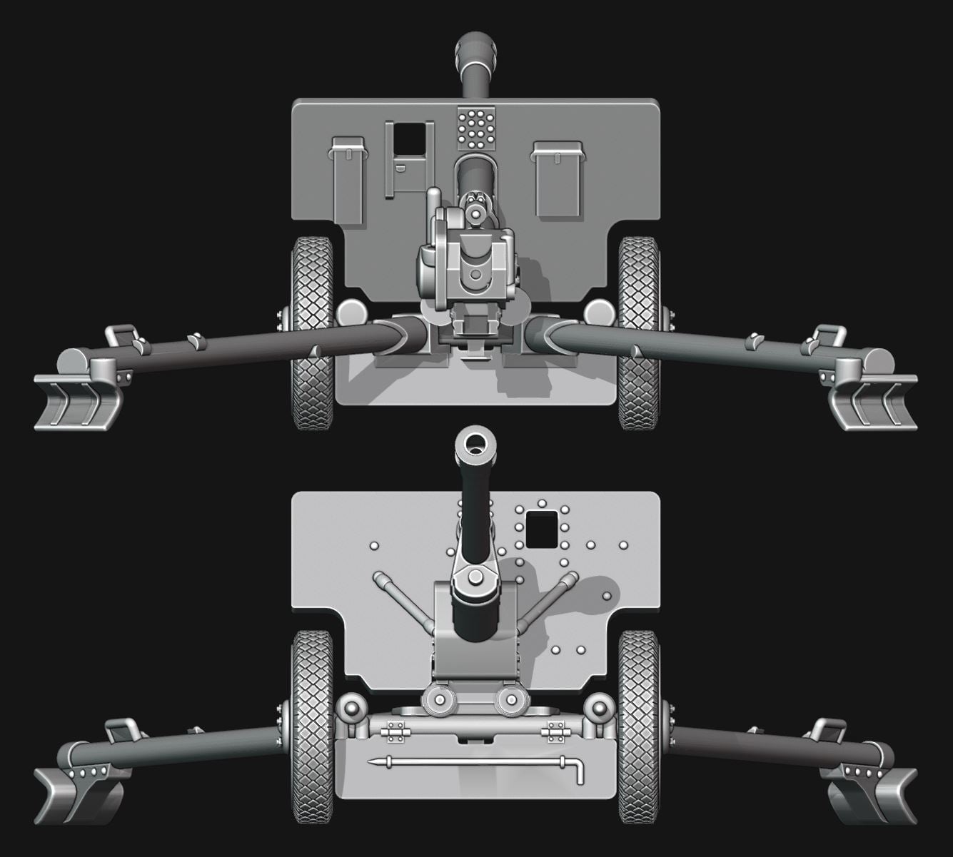 Soviet ZiS-3 76mm Divisional Gun & ZiS-2 57mm Anti-Tank Gun by Flank ...