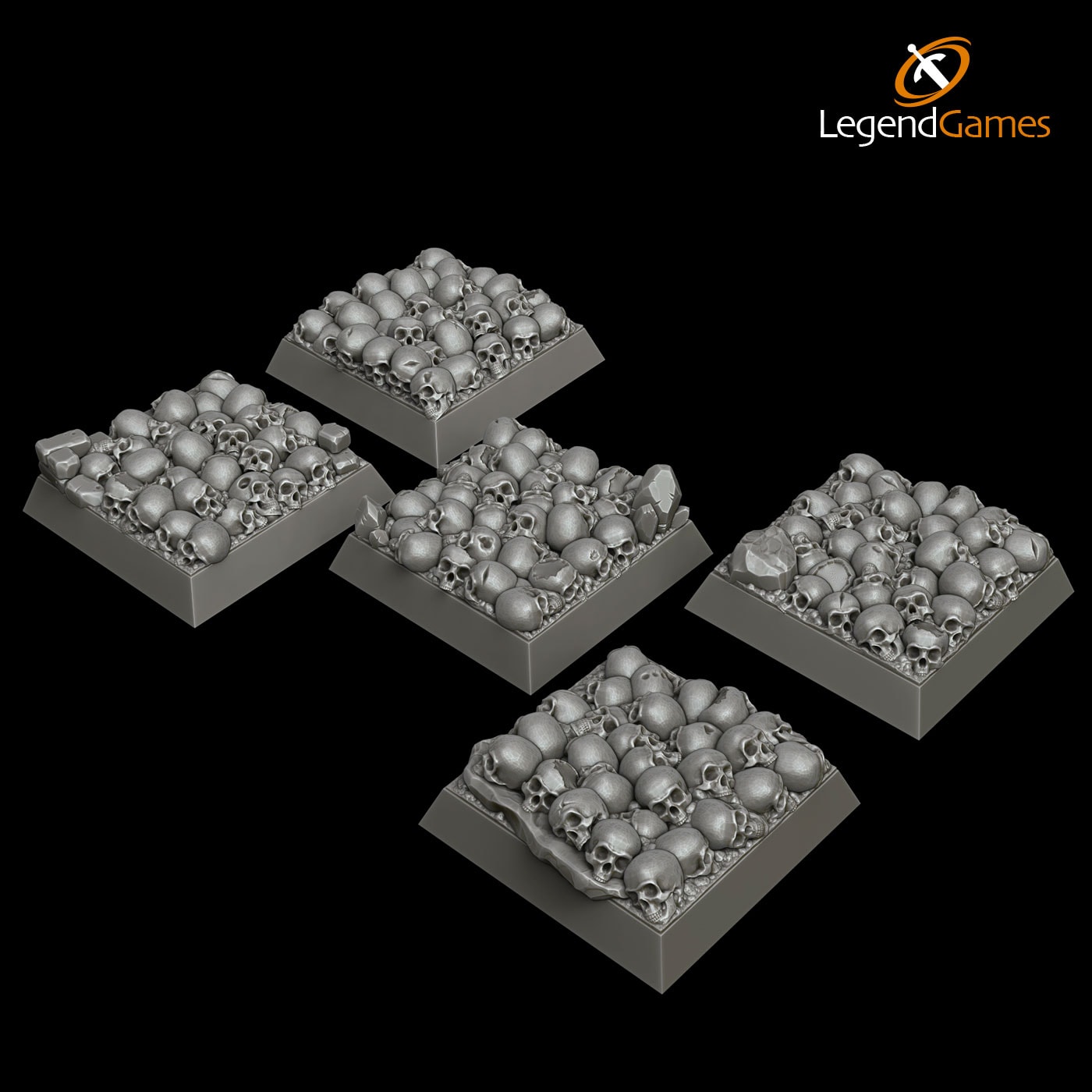 25mm Skull Bases x5 - Square by Legend Games - MiniHoarder