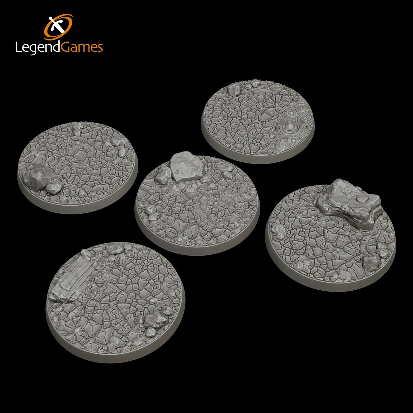 50mm Cracked Earth Bases x5 - Round by Legend Games - MiniHoarder