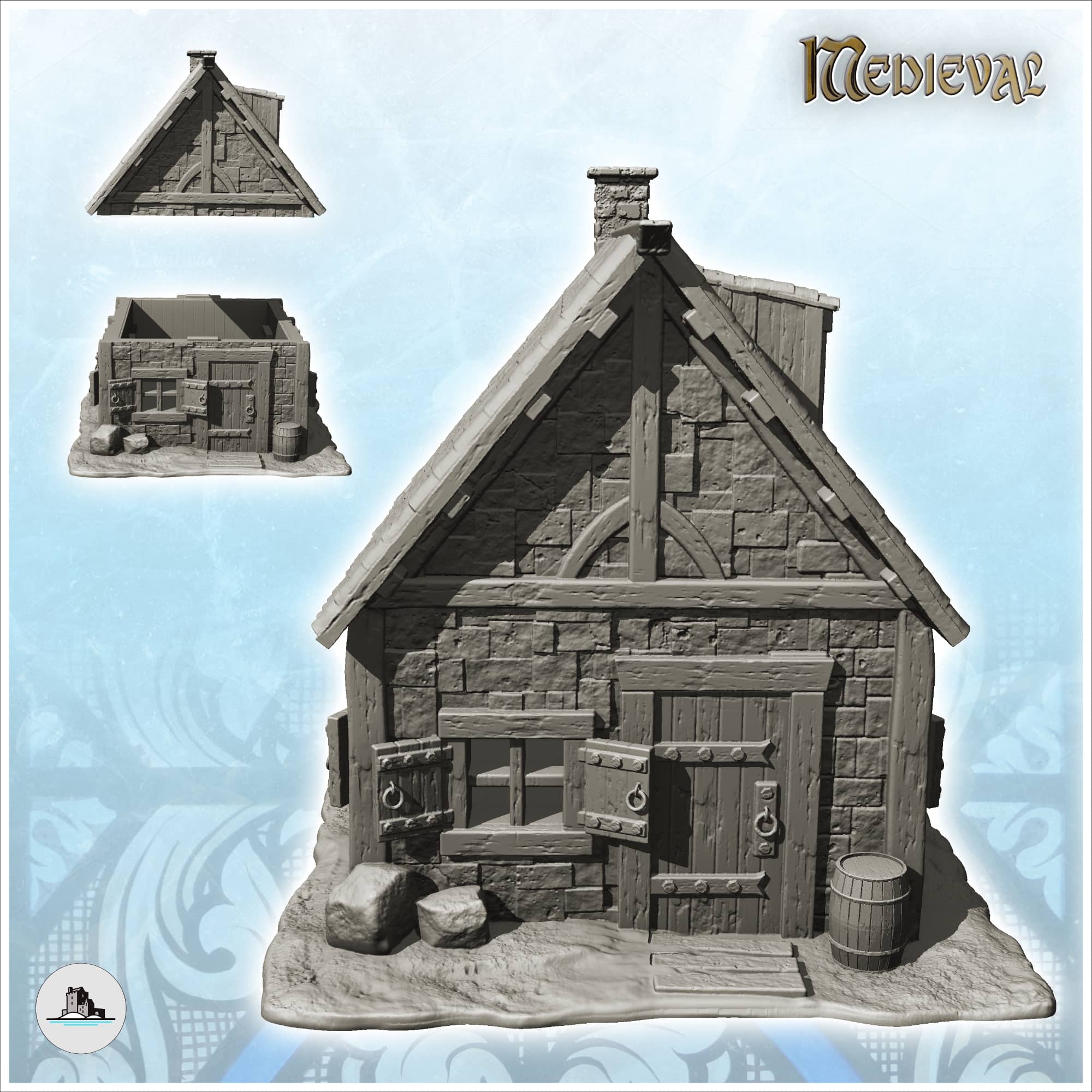 Medieval house with tiled roof floor window and accessories (3) by ...
