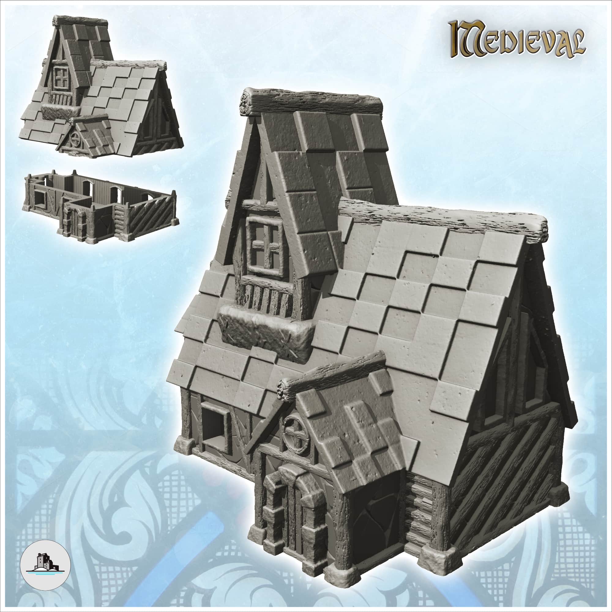 Medieval half-timbered house with large roof and floor (1) by Hartolia Miniatures - Wargaming3D