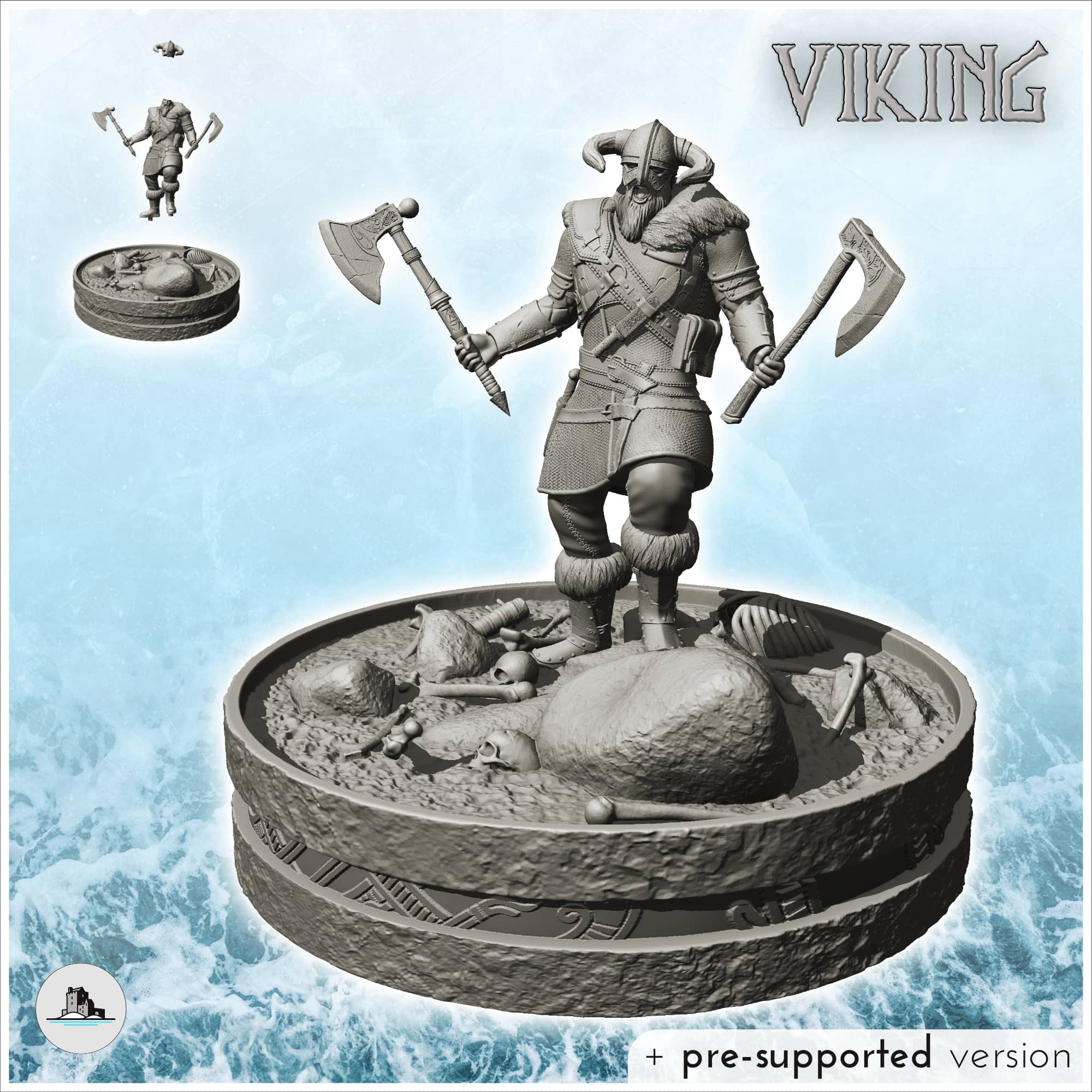 Viking warrior on battlefield with horn helmet and double axes (24) by ...