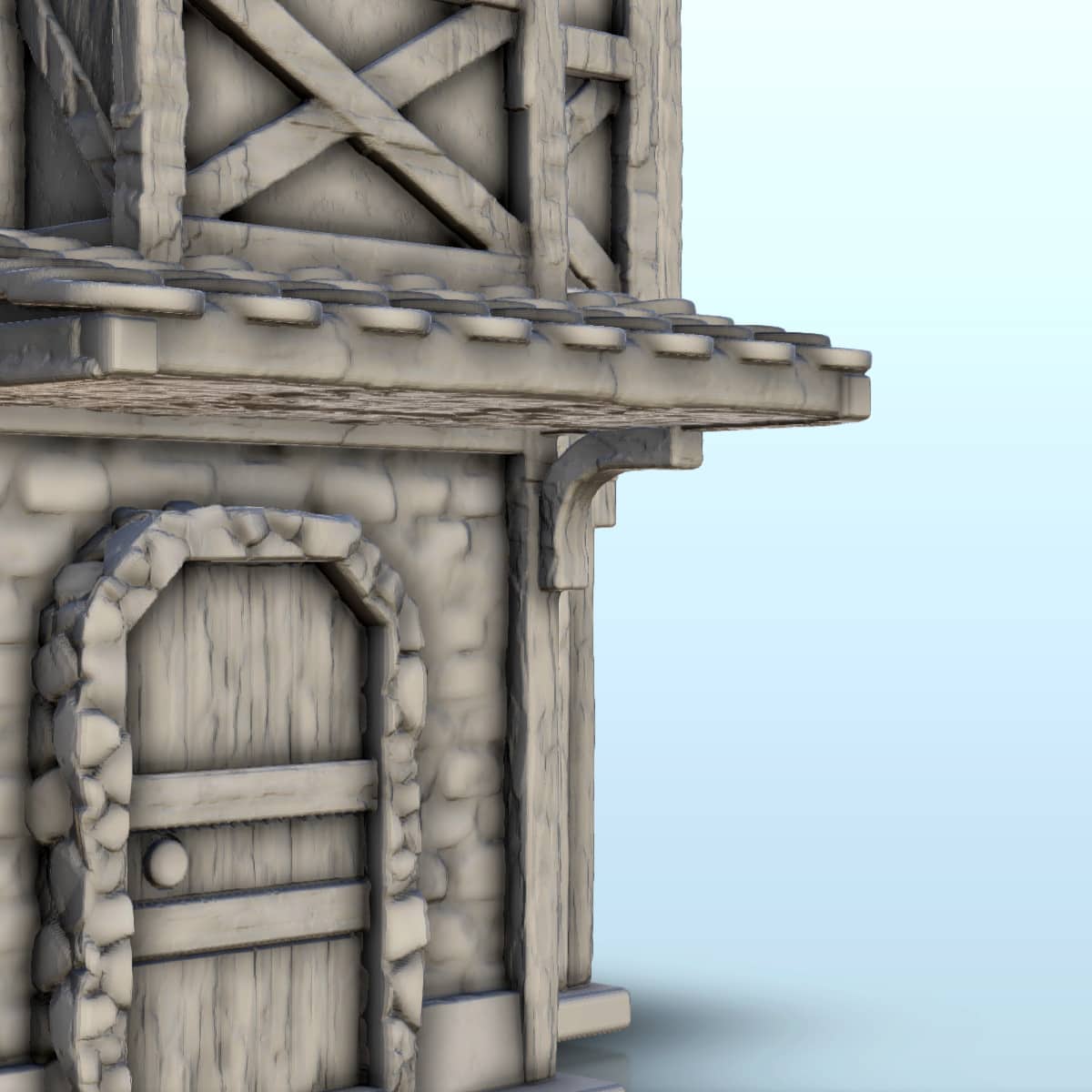 Medieval half-timbered house with canopy and stone base (2) by Hartolia Miniatures - Wargaming3D