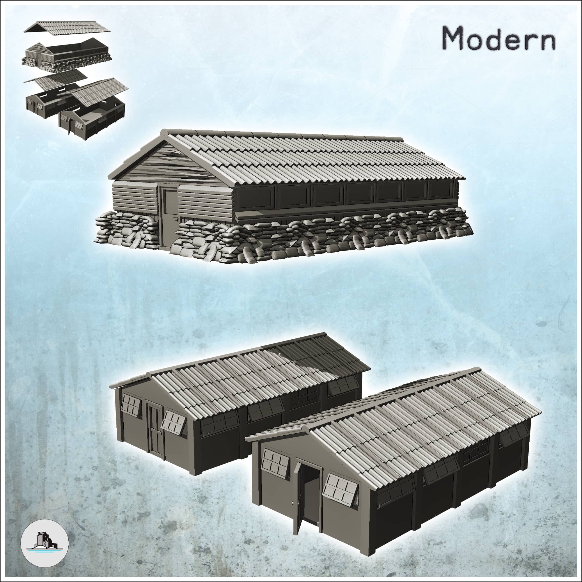 Set of three modern military barracks (1) by Hartolia Miniatures ...