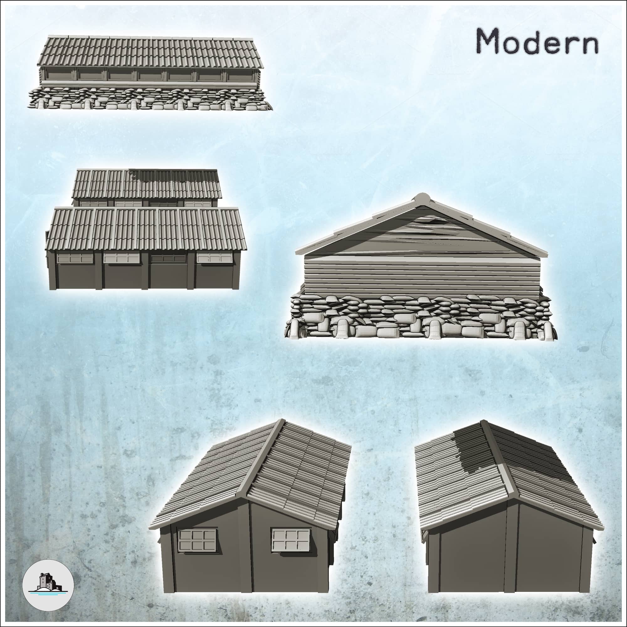 Set of three modern military barracks (1) by Hartolia Miniatures ...