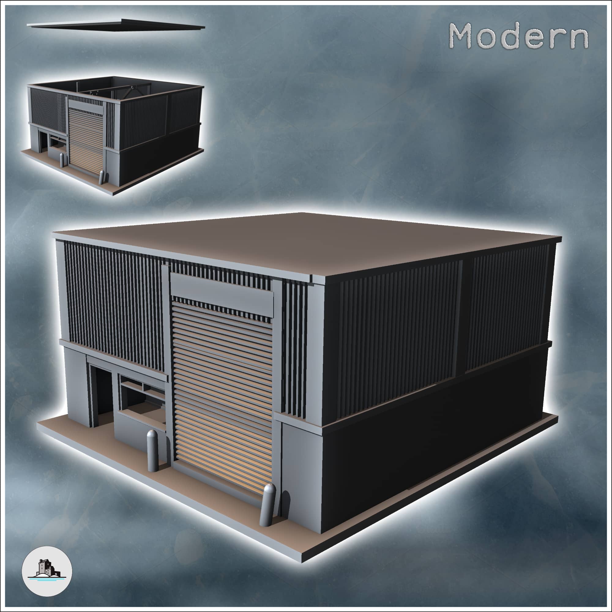 Modern industrial garage with large door and sheet metal walls (8) by ...
