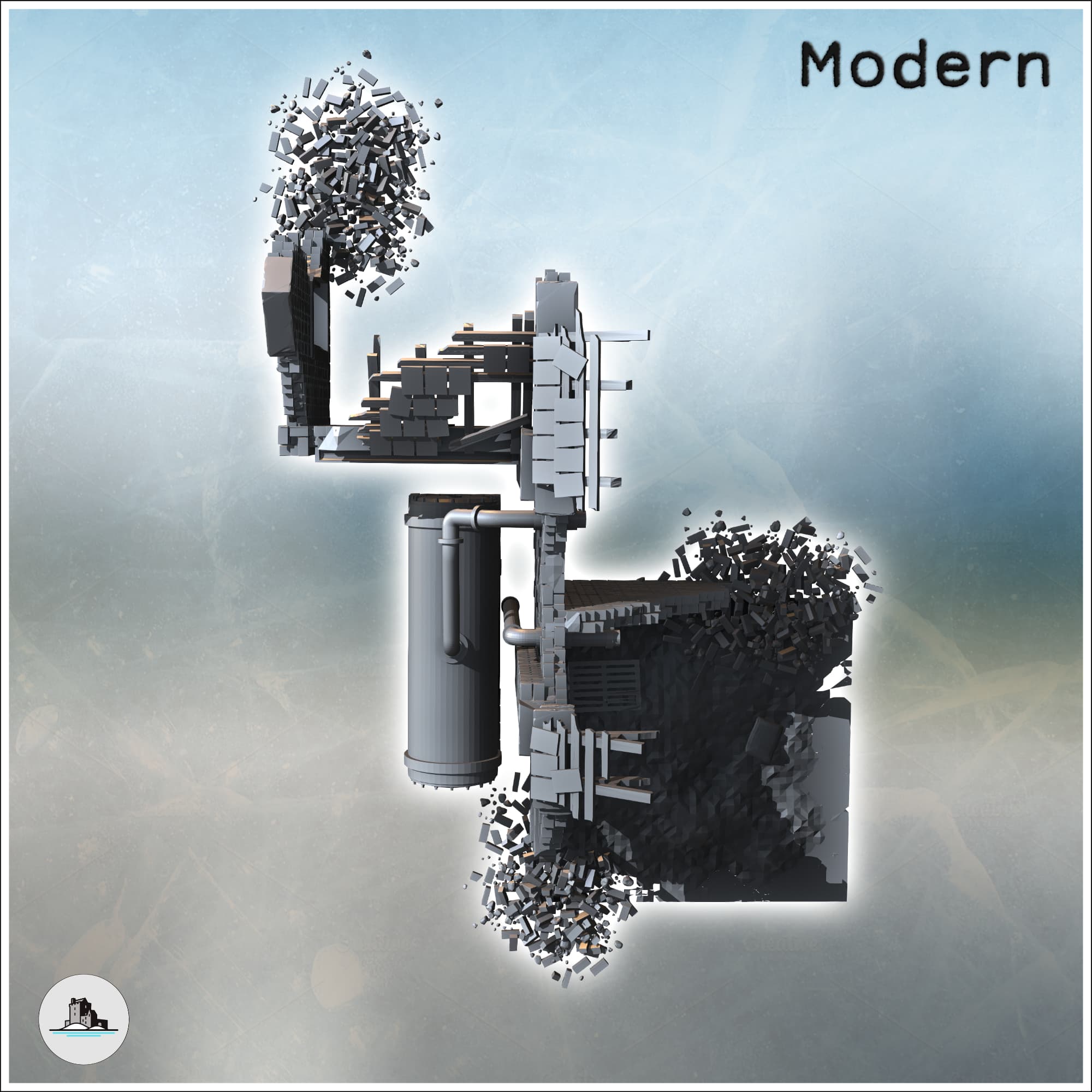 Factory ruin with a large tank and brick walls (version with and ...