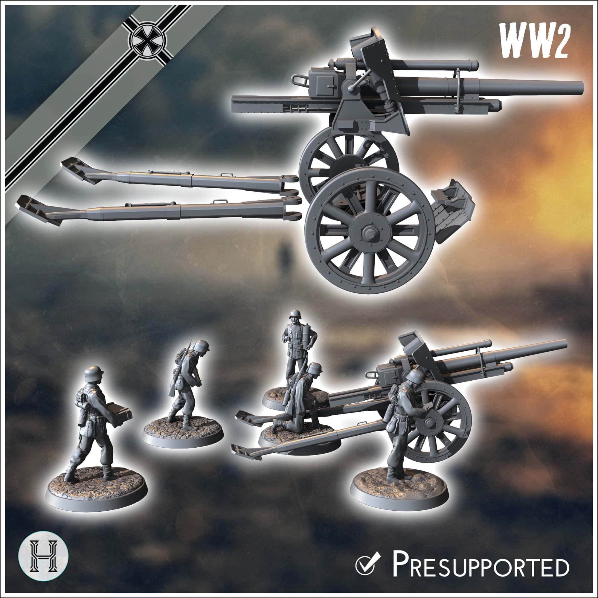 105mm 105 leFH 18 German light field howitzer (with 5 crew figures) by ...